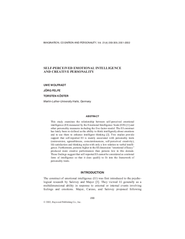 (PDF) Self-Perceived Emotional Intelligence and Creative Personality