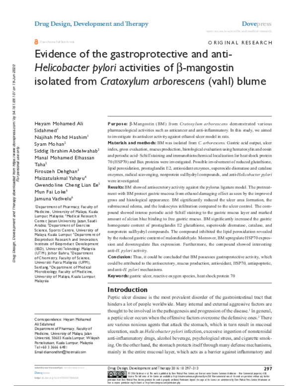 (PDF) Evidence of the gastroprotective and anti-Helicobacter pylori ...