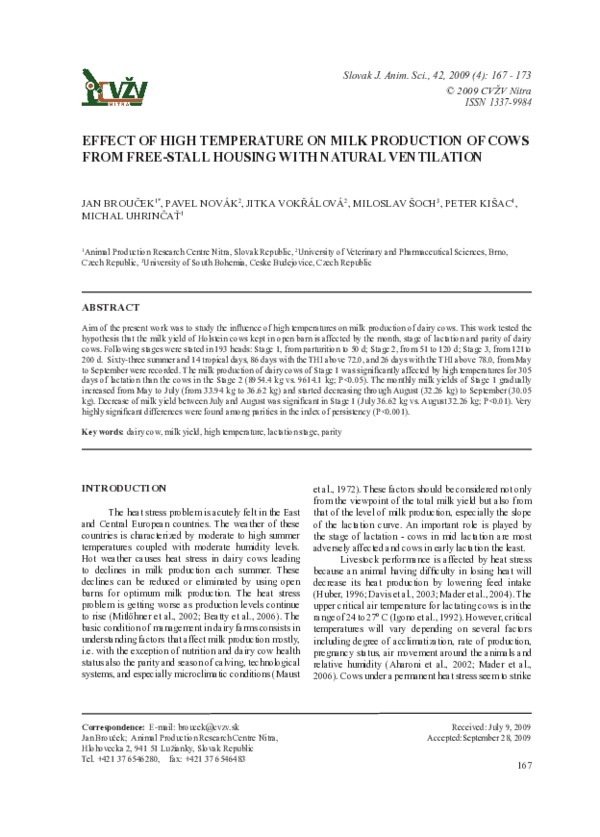 (PDF) Effect of high temperature on milk production OF cows from free ...