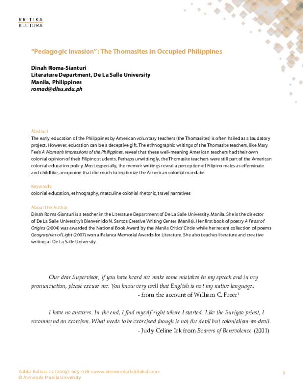 (PDF) “Pedagogic Invasion”: The Thomasites in Occupied Philippines