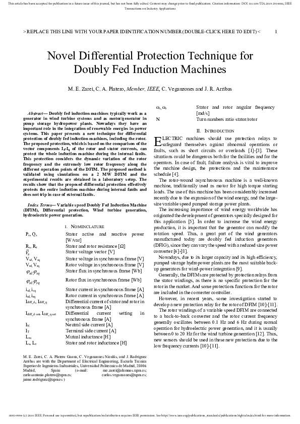 (PDF) Novel Differential Protection Technique for Doubly Fed Induction ...