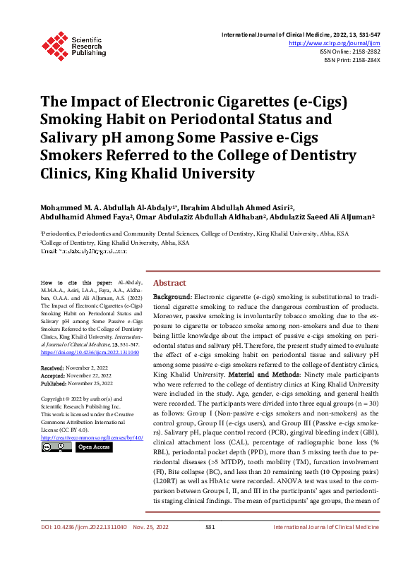 (PDF) The Impact of Electronic Cigarettes (e-Cigs) Smoking Habit on ...