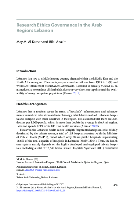 (PDF) Research Ethics Governance in the Arab Region: Lebanon