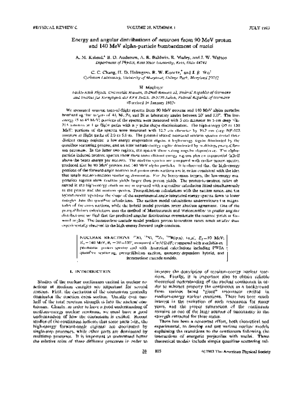 (PDF) Energy and angular distributions of neutrons from 90 MeV proton ...