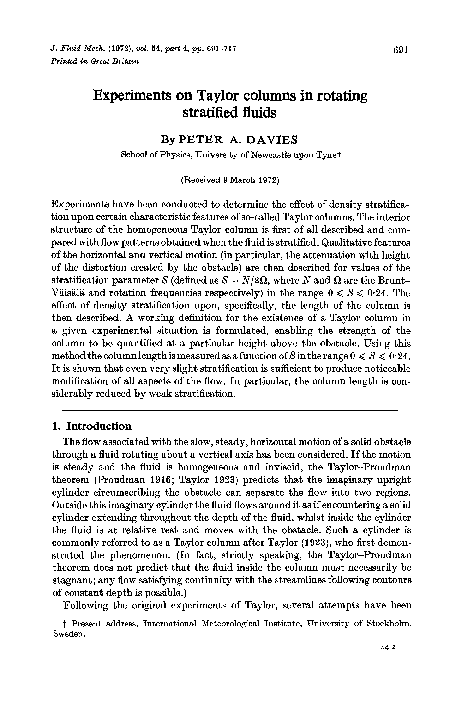 (PDF) Experiments on Taylor columns in rotating stratified fluids