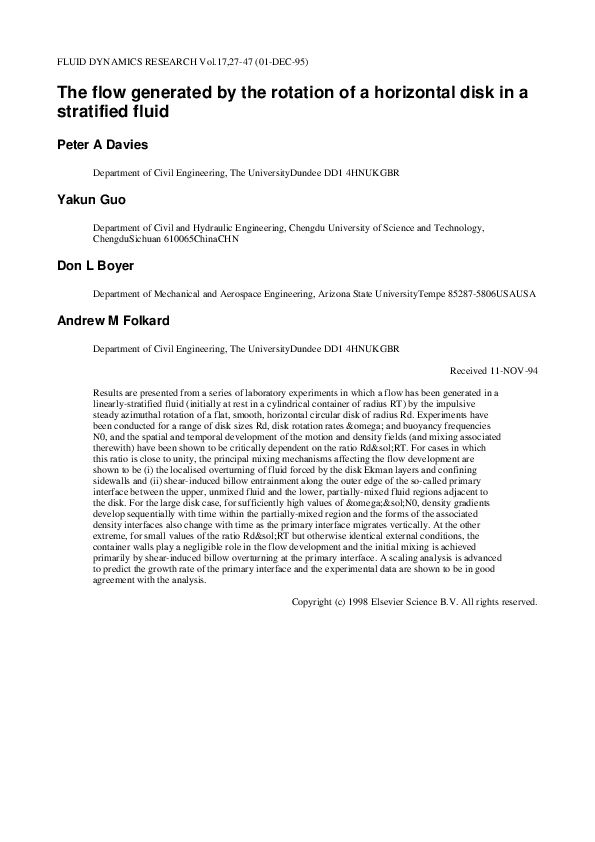 (PDF) The flow generated by the rotation of a horizontal disk in a ...