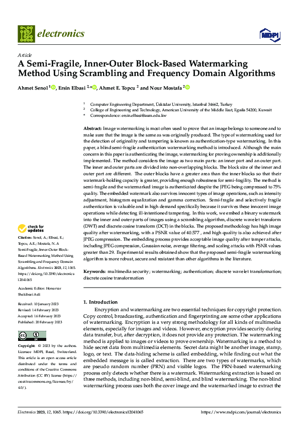 (PDF) A Semi-Fragile, Inner-Outer Block-Based Watermarking Method Using Scrambling and Frequency ...