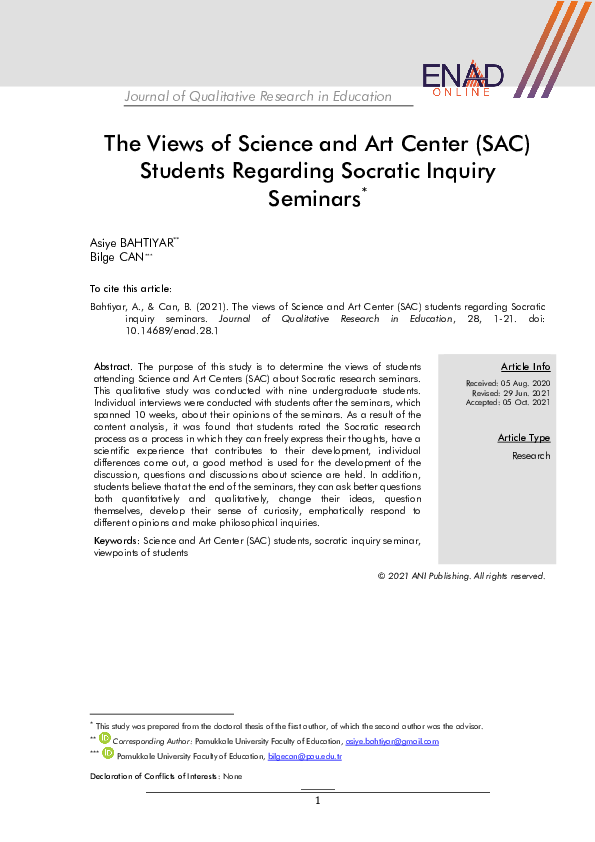 (PDF) The Views of Science and Art Center (SAC) Students Regarding ...