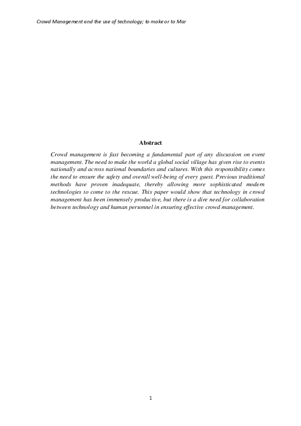 (PDF) Crowd management and the use of technology to make or to mar