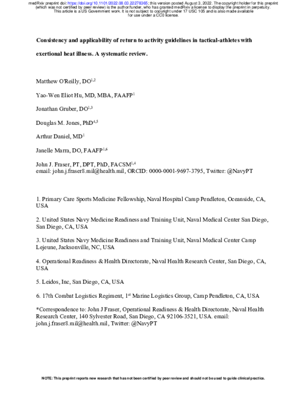 (PDF) Consistency and applicability of return to activity guidelines in ...