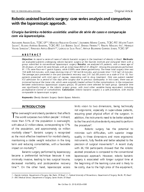 (PDF) Robotic-assisted bariatric surgery: case series analysis and ...
