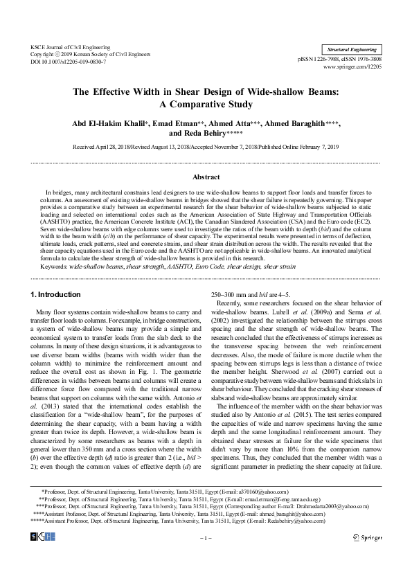 (PDF) The Effective Width in Shear Design of Wide-shallow Beams: A ...