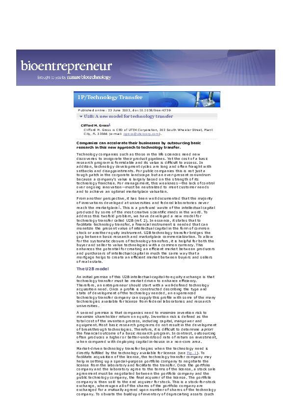 (PDF) U2B: A new model for technology transfer