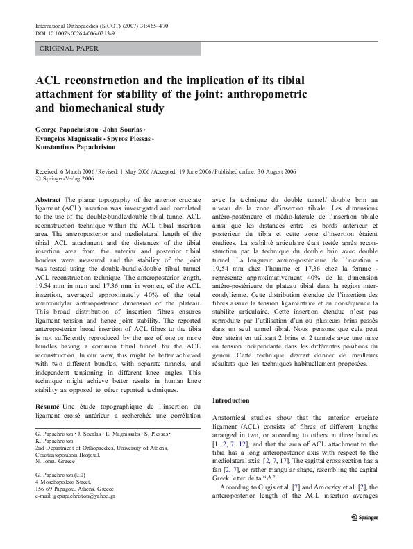 (PDF) ACL reconstruction and the implication of its tibial attachment ...
