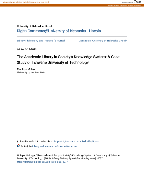 (PDF) The Academic Library in Society’s Knowledge System : a Case Study ...