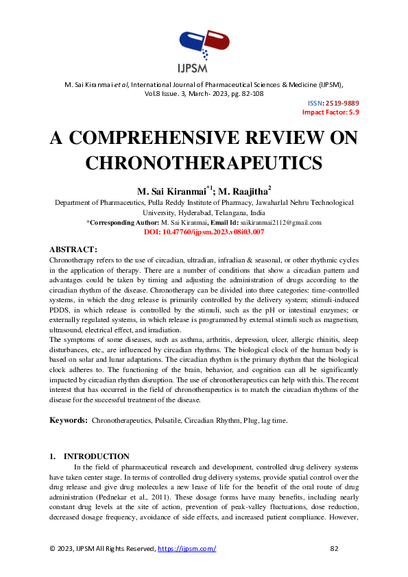 (PDF) A COMPREHENSIVE REVIEW ON CHRONOTHERAPEUTICS