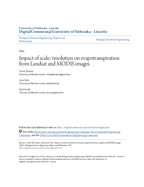Pdf Impact Of Scale Resolution On Evapotranspiration From Landsat And Modis Images