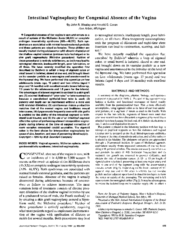 (PDF) Intestinal vaginoplasty for congenital absence of the vagina