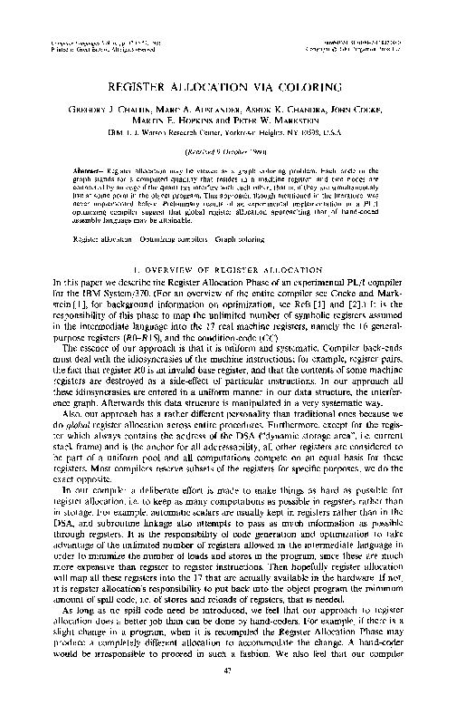 (PDF) Register allocation via coloring