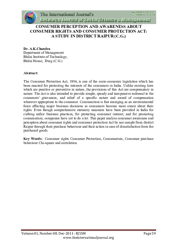 (PDF) Consumer perception and awareness about Consumer Rights and ...