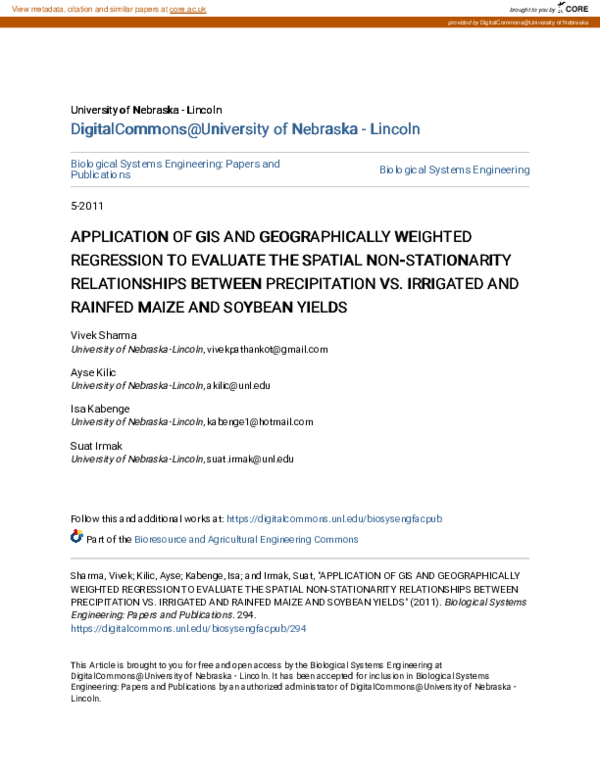 Pdf Application Of Gis And Geographically Weighted Regression To Evaluate The Spatial Non