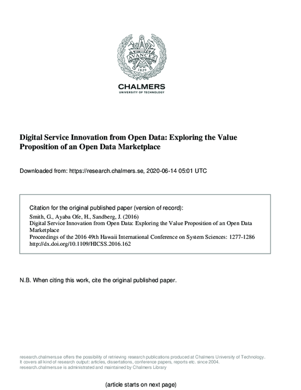 (PDF) Digital Service Innovation from Open Data: Exploring the Value Proposition of an Open Data ...