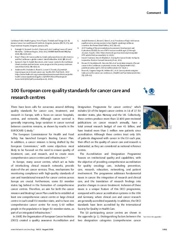 (PDF) 100 European core quality standards for cancer care and research ...