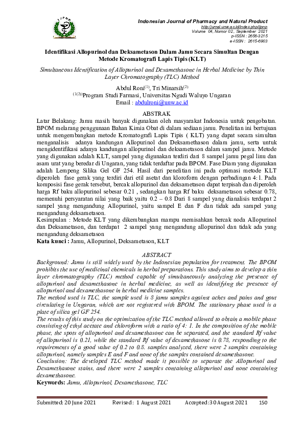 (PDF) Identifikasi Allopurinol dan Deksametason Dalam Jamu Secara ...