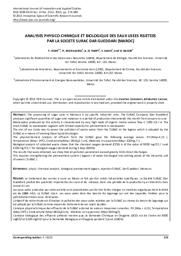 (PDF) Analyses Physico-Chimique et Biologique Des Eaux Usees Rejetees ...