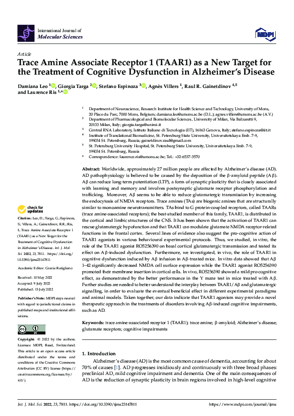 (PDF) Trace Amine Associate Receptor 1 (TAAR1) as a New Target for the ...
