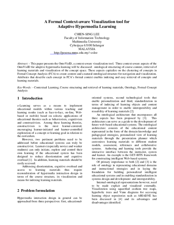 (PDF) A Formal Context-aware Visualization tool for Adaptive Hypermedia Learning