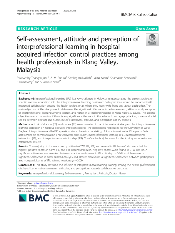 (PDF) Self-assessment, attitude and perception of interprofessional learning in hospital ...