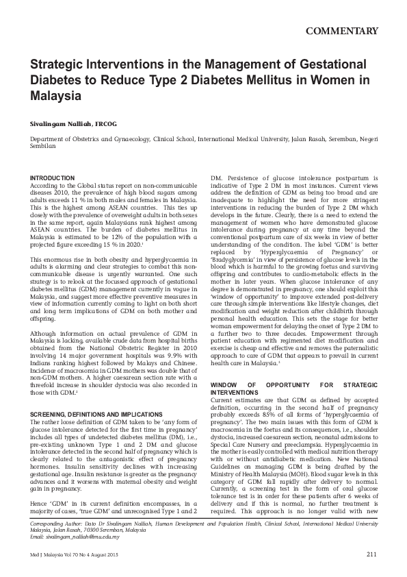 (PDF) Strategic Interventions in the Management of Gestational Diabetes ...