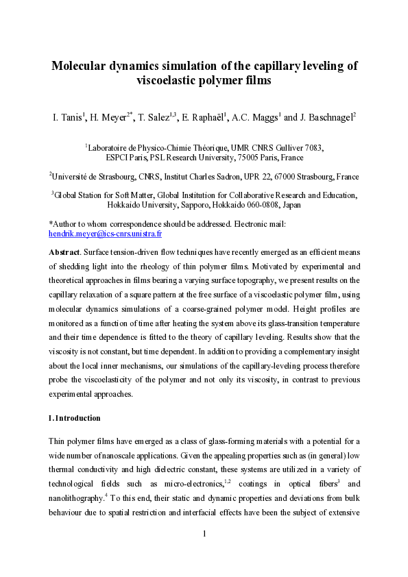 (PDF) Molecular dynamics simulation of the capillary leveling of viscoelastic polymer films ...