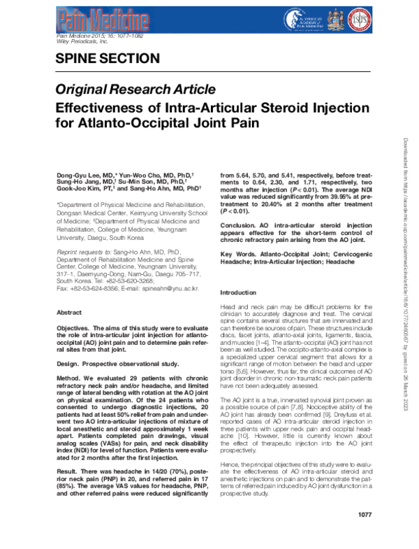 (PDF) Effectiveness of Intra-Articular Steroid Injection for Atlanto ...