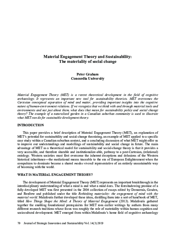 (PDF) Material Engagement Theory and Sustainability: The materiality of social change