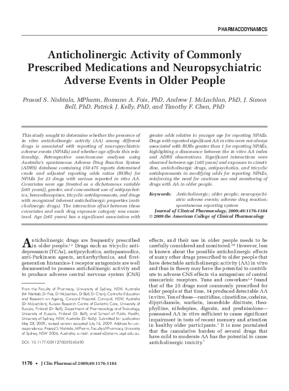 (PDF) Anticholinergic Activity of Commonly Prescribed Medications and ...