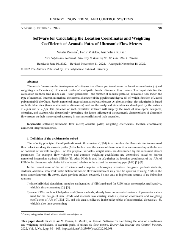 (PDF) Acoustic Path Calculation for Ultrasonic Meters