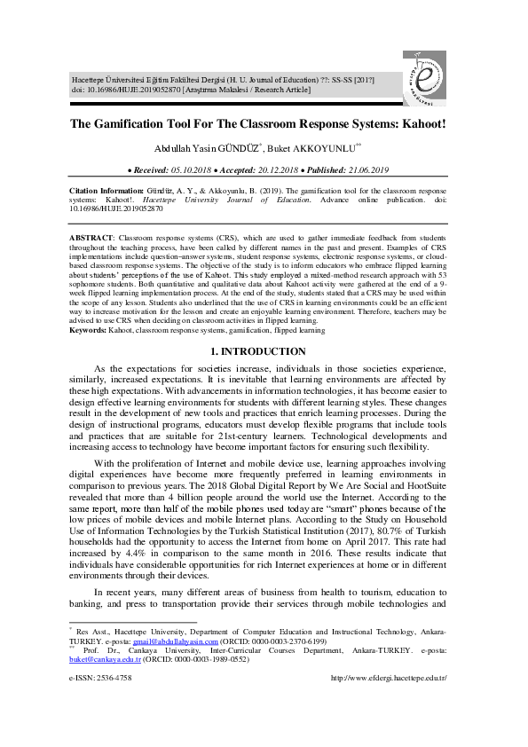 (PDF) The Gamification Tool For The Classroom Response Systems: Kahoot