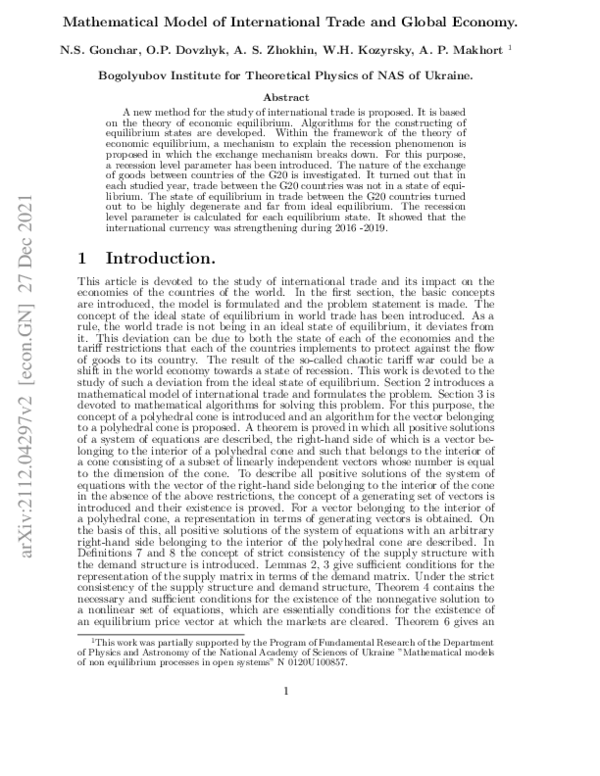 (PDF) Mathematical Model of International Trade and Global Economy