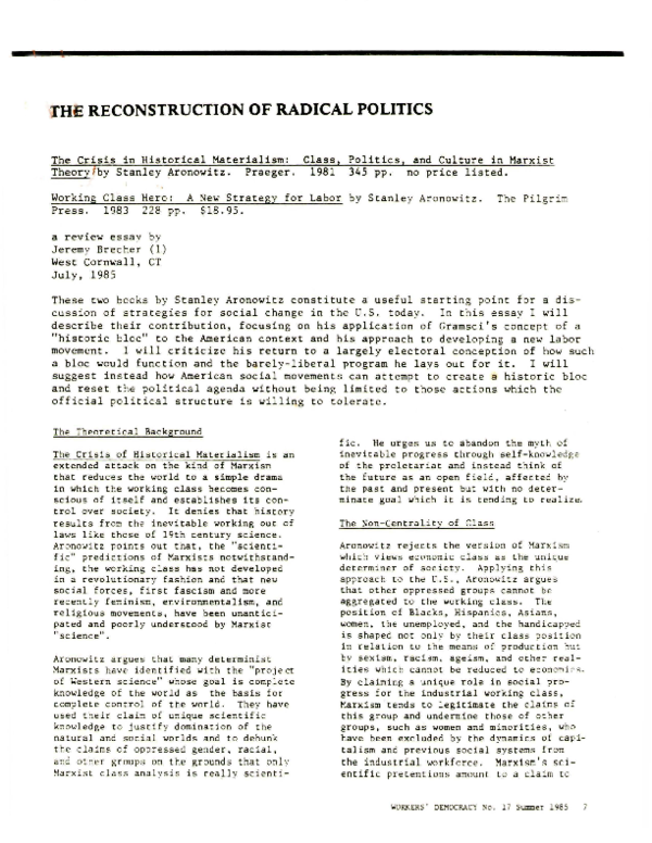 (PDF) The Reconstruction of Radical Politics