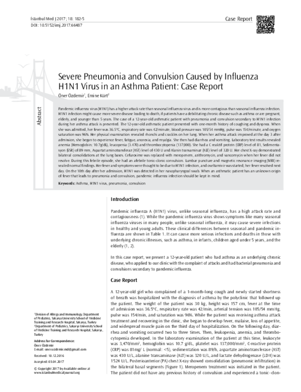 (PDF) Severe Pneumonia and Convulsion Caused by Influenza H1N1 Virus in ...