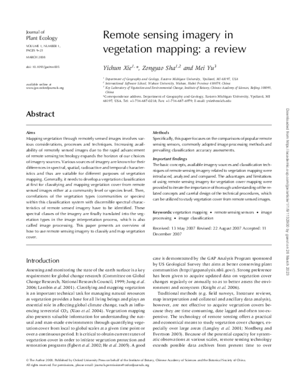 (PDF) Remote sensing imagery in vegetation mapping: a review