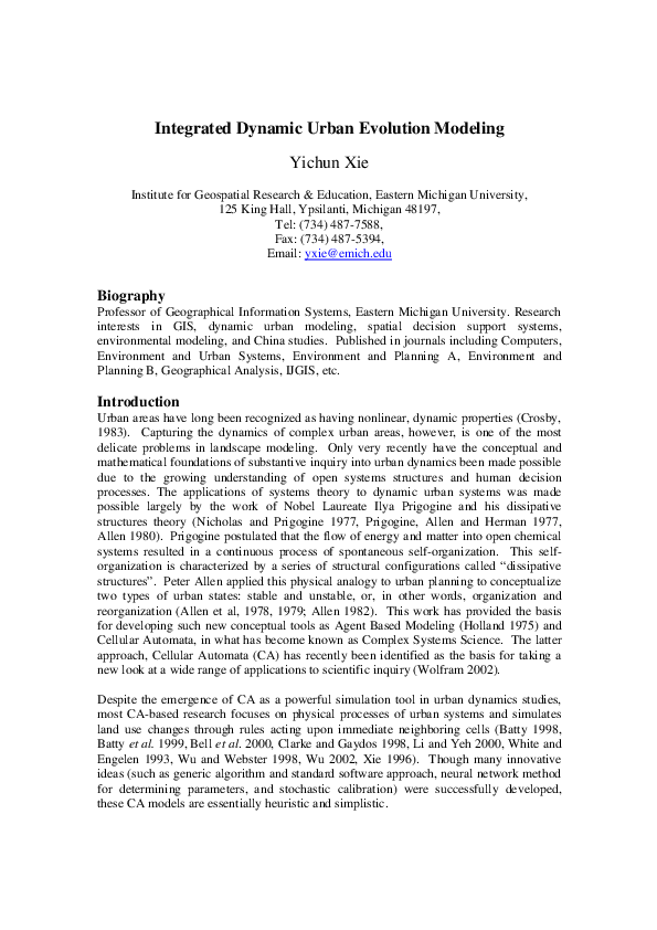 (PDF) Integrated dynamic urban evolution modeling