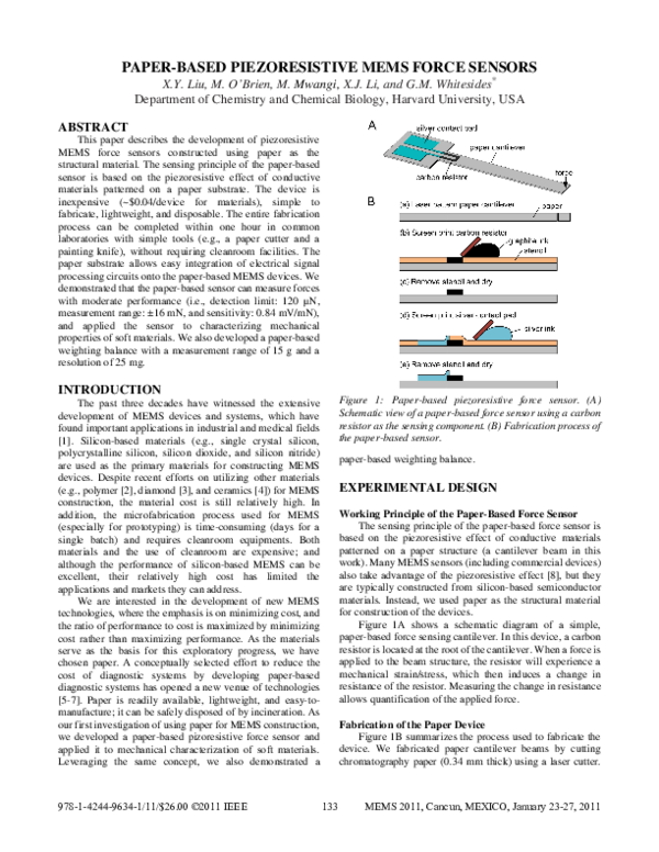 (PDF) Paper-based piezoresistive MEMS force sensors