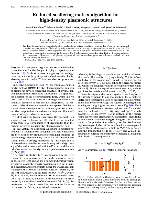 (PDF) Reduced scattering-matrix algorithm for high-density plasmonic structures