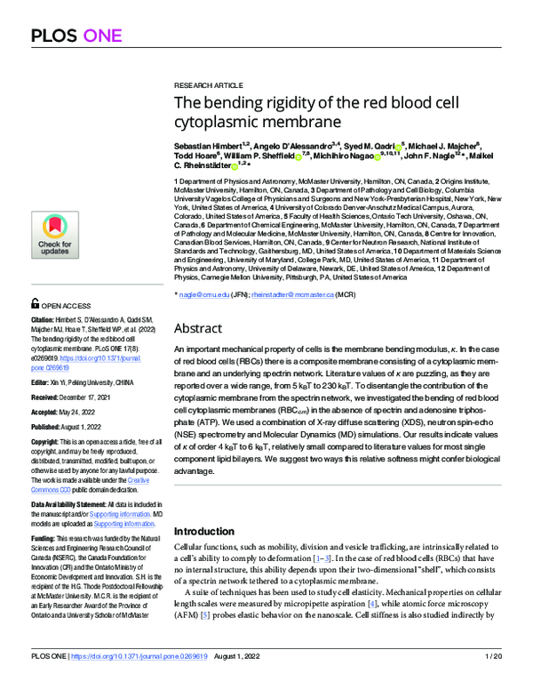 (PDF) The bending rigidity of the red blood cell cytoplasmic membrane