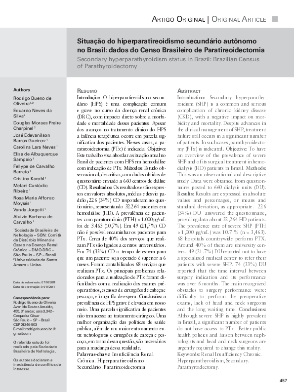 (PDF) Secondary hyperparathyroidism status in Brazil: Brazilian census ...