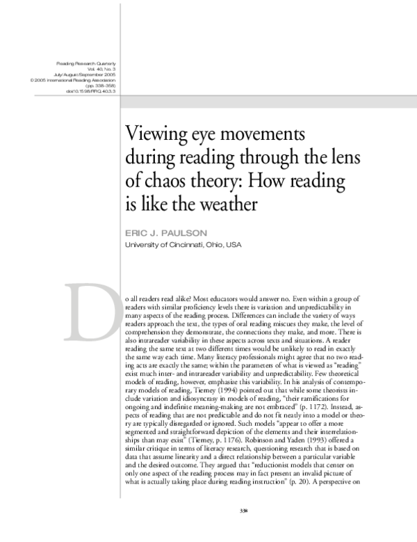 (PDF) Viewing eye movements during reading through the lens of chaos ...