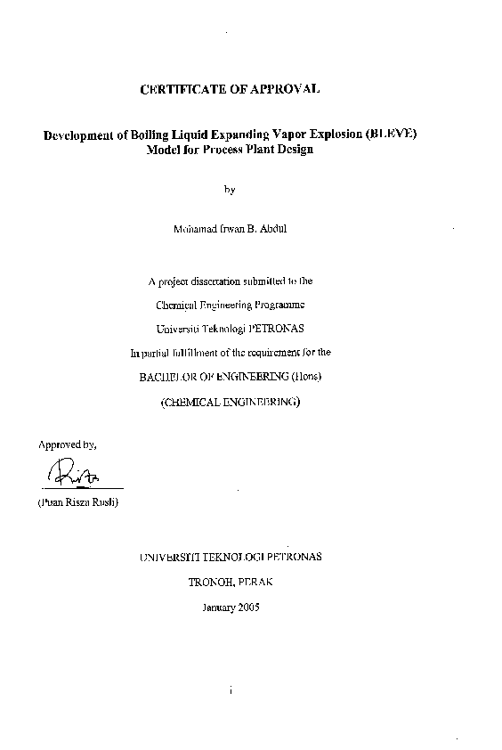 (PDF) Development of Boiling Liquid ExpandingVapor Explosion (BLEVE)Model for Process Plant Design